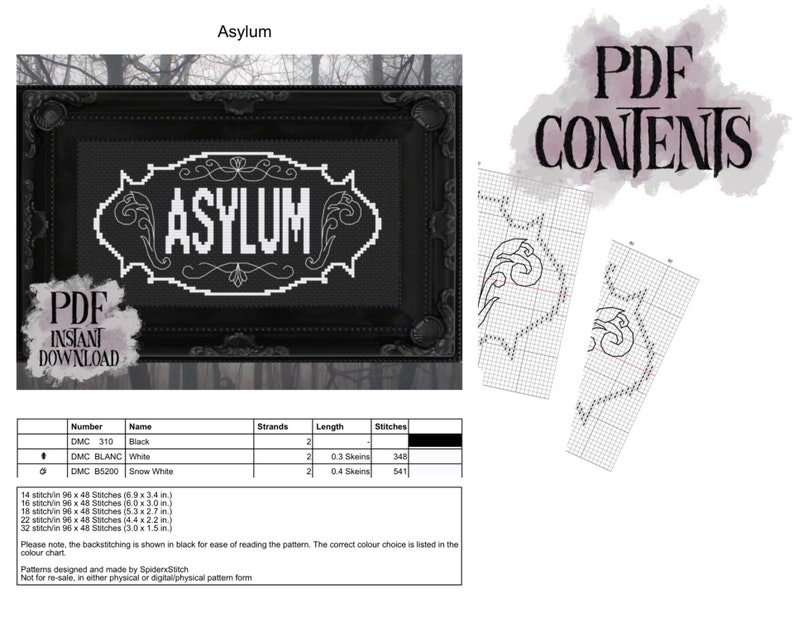 Asylum Cross Stitch Pattern, PDF, Crochet, Embroidery, Needlepoint - Etsy