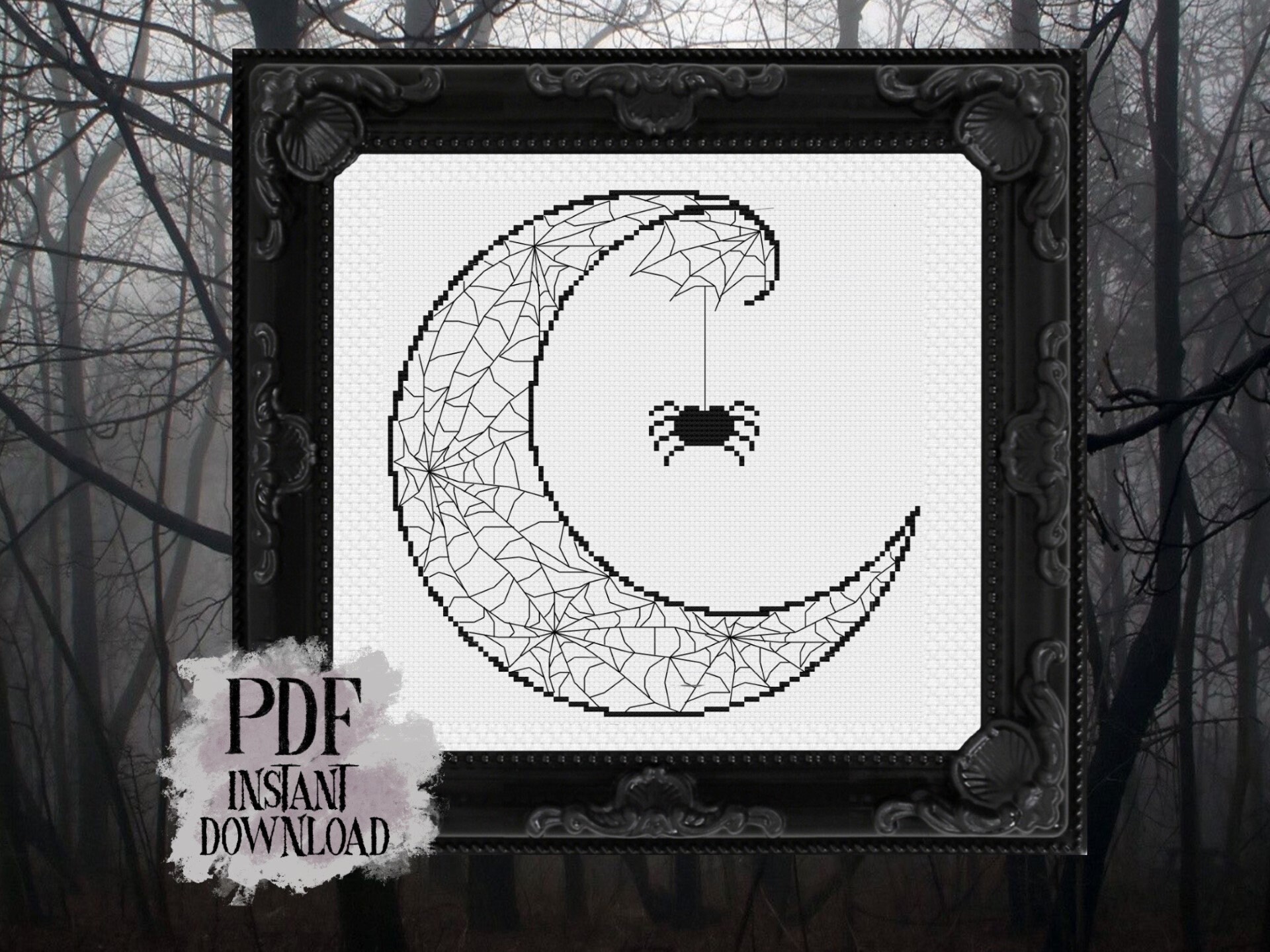 Cobweb Moon Cross Stitch Pattern, PDF, Crochet, Needlepoint, Embroidery ...