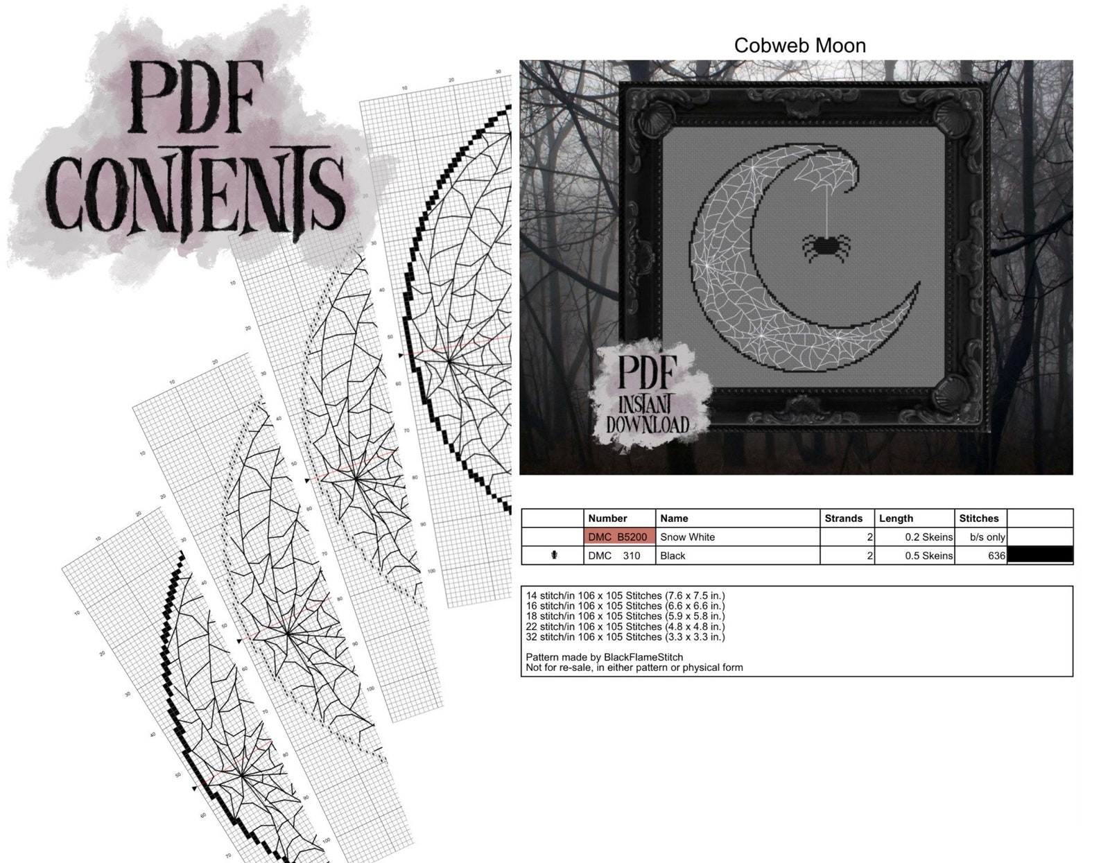 Cobweb Moon Cross Stitch Pattern, PDF, Crochet, Needlepoint, Embroidery ...