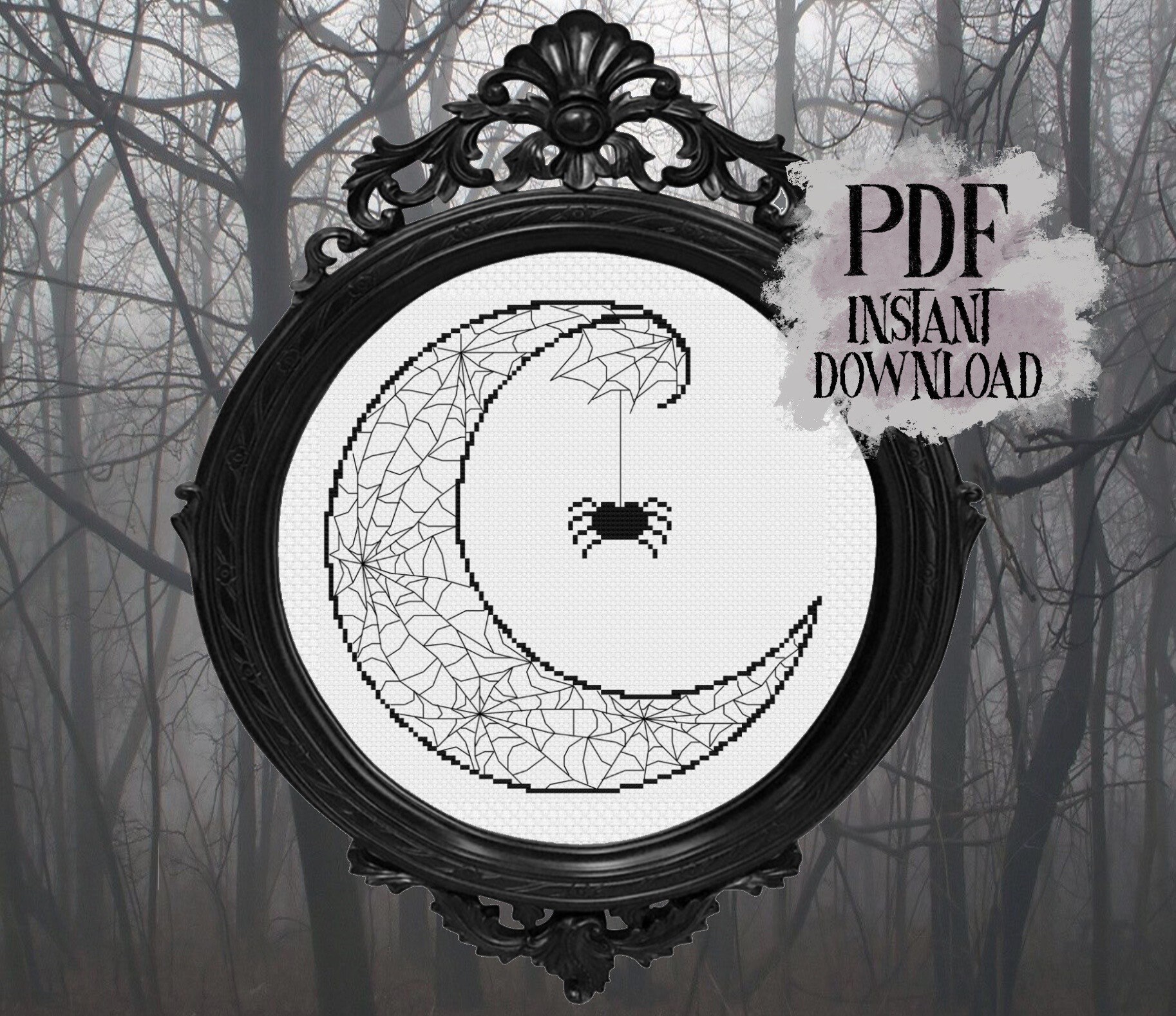 Cobweb Moon Cross Stitch Pattern, PDF, Crochet, Needlepoint, Embroidery ...