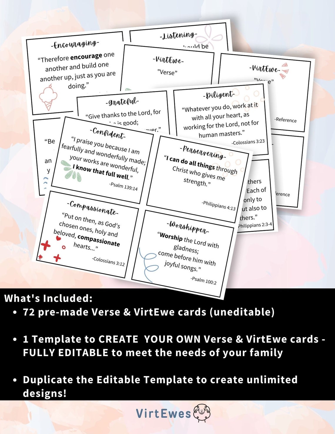 Scripture Memory Cards for Kids / Character Development / Verse & Virtue/ Printable Bible Memory ...