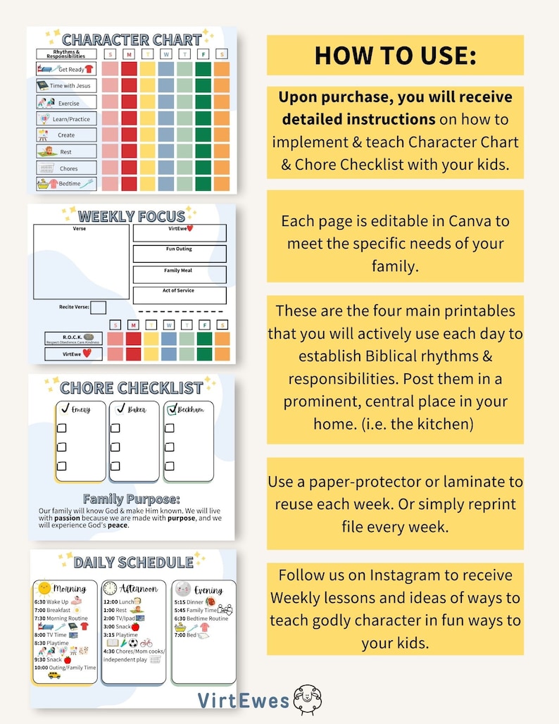 Character Chore Chart for Kids Biblical Rhythms Faith-based ...