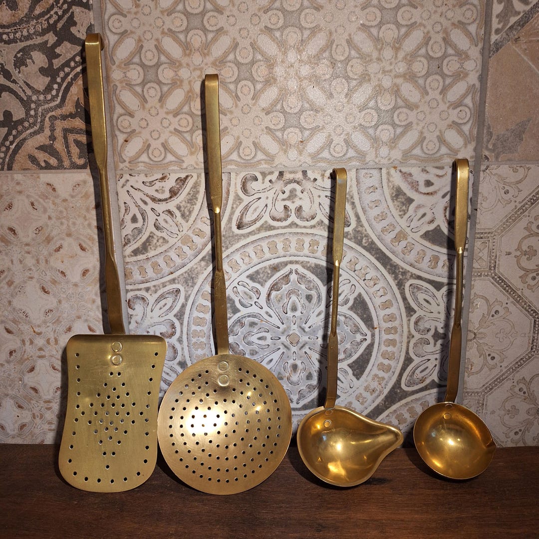 Vintage Set of Solid Brass Kitchen Utensils - Cooking Utensils ...