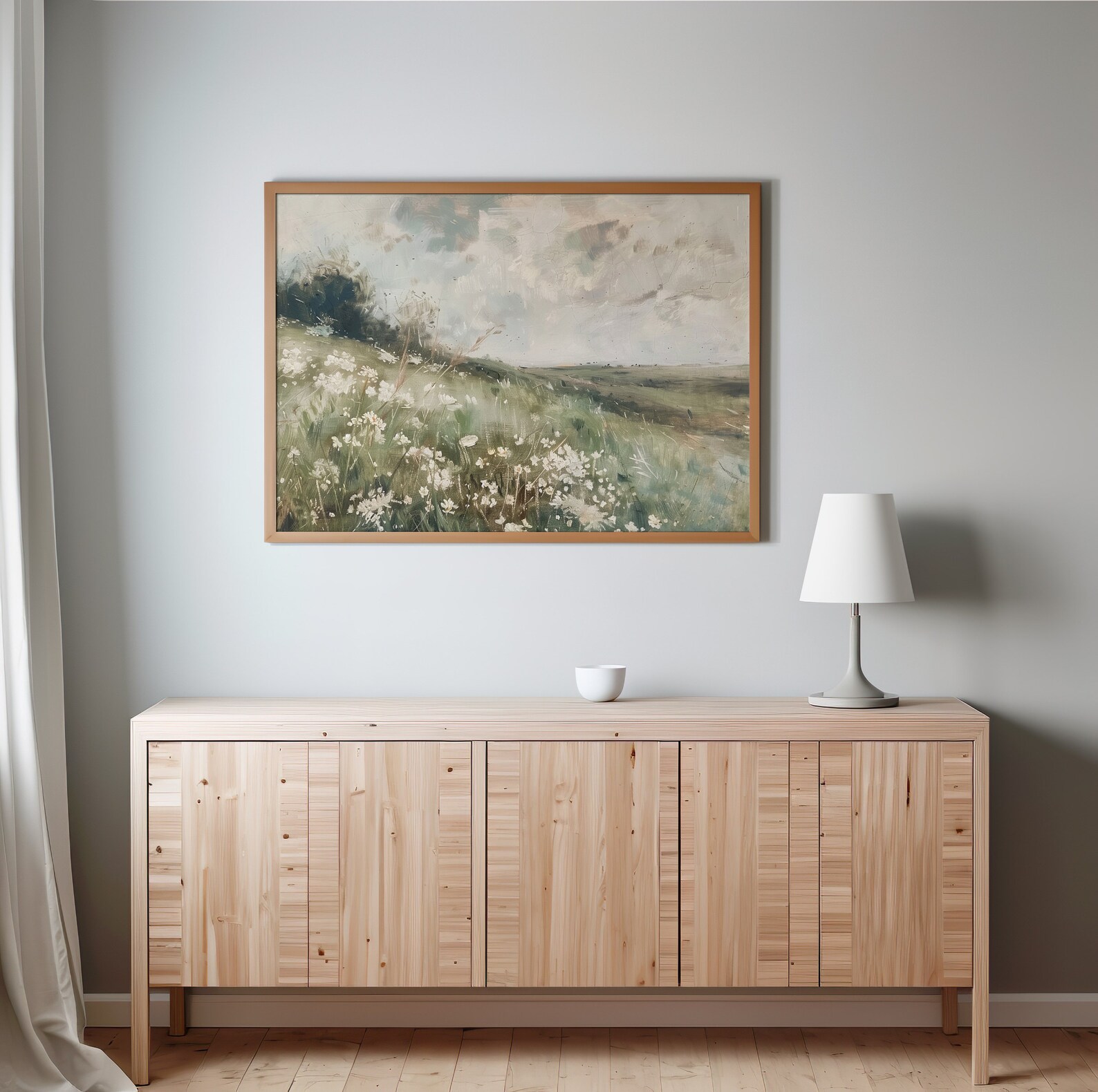 Muted Spring Landscape Print, Rustic Flowers Art, Meadow Print, Vintage ...