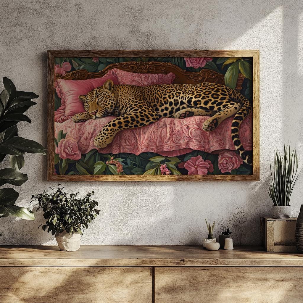 Sleeping Leopard Wall Art, Leopard Poster, Maximalist Wall Art ...