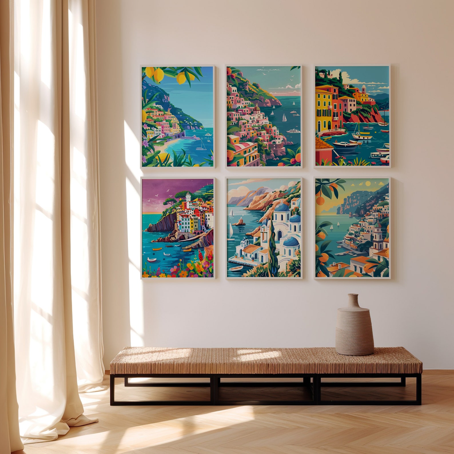 Mediterranean Coastal Landscapes Set of 6, Abstract Illustration Poster ...