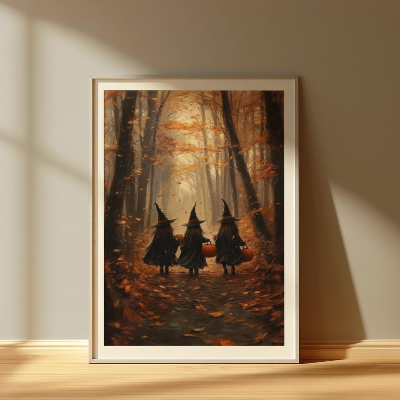 Vintage Halloween Witchy Wall Art, Fall Landscape Print, Trick or ...