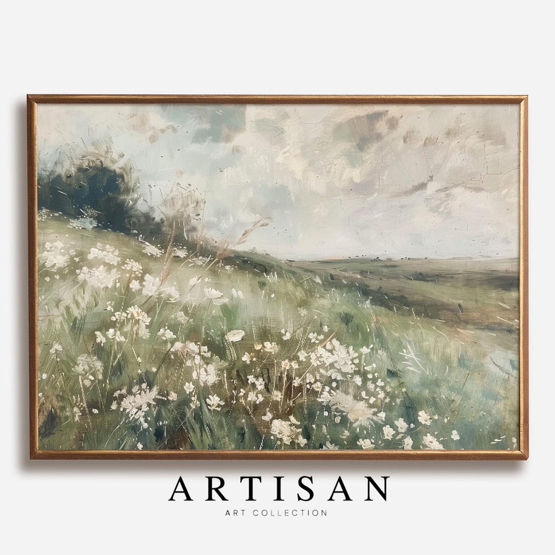 Muted Spring Landscape Print, Rustic Flowers Art, Meadow Print, Vintage ...