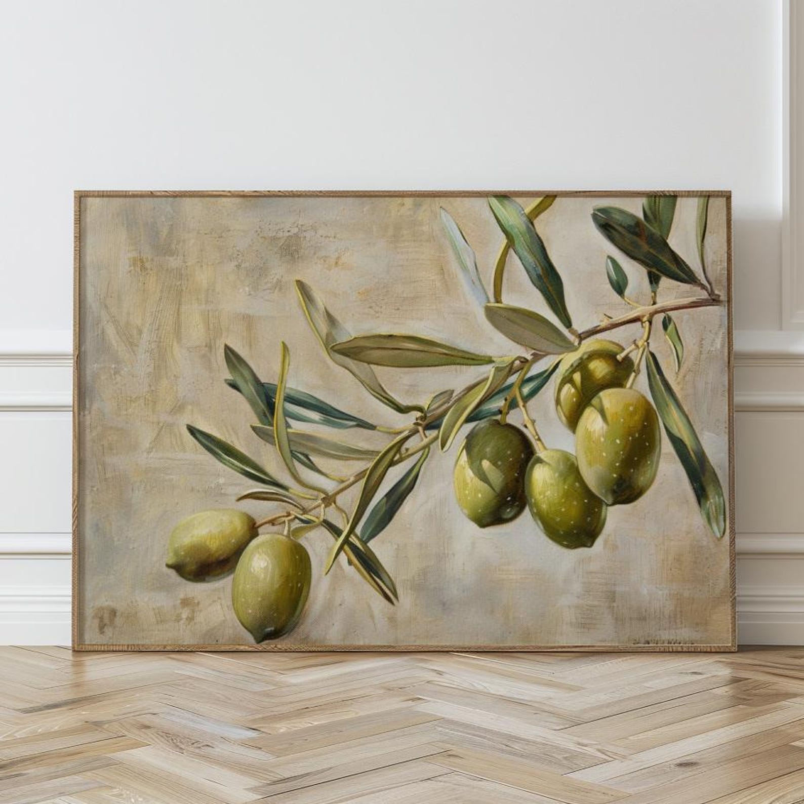 Rustic Olive Branch Wall Art, Botanical Art, Vintage Oil Painting ...