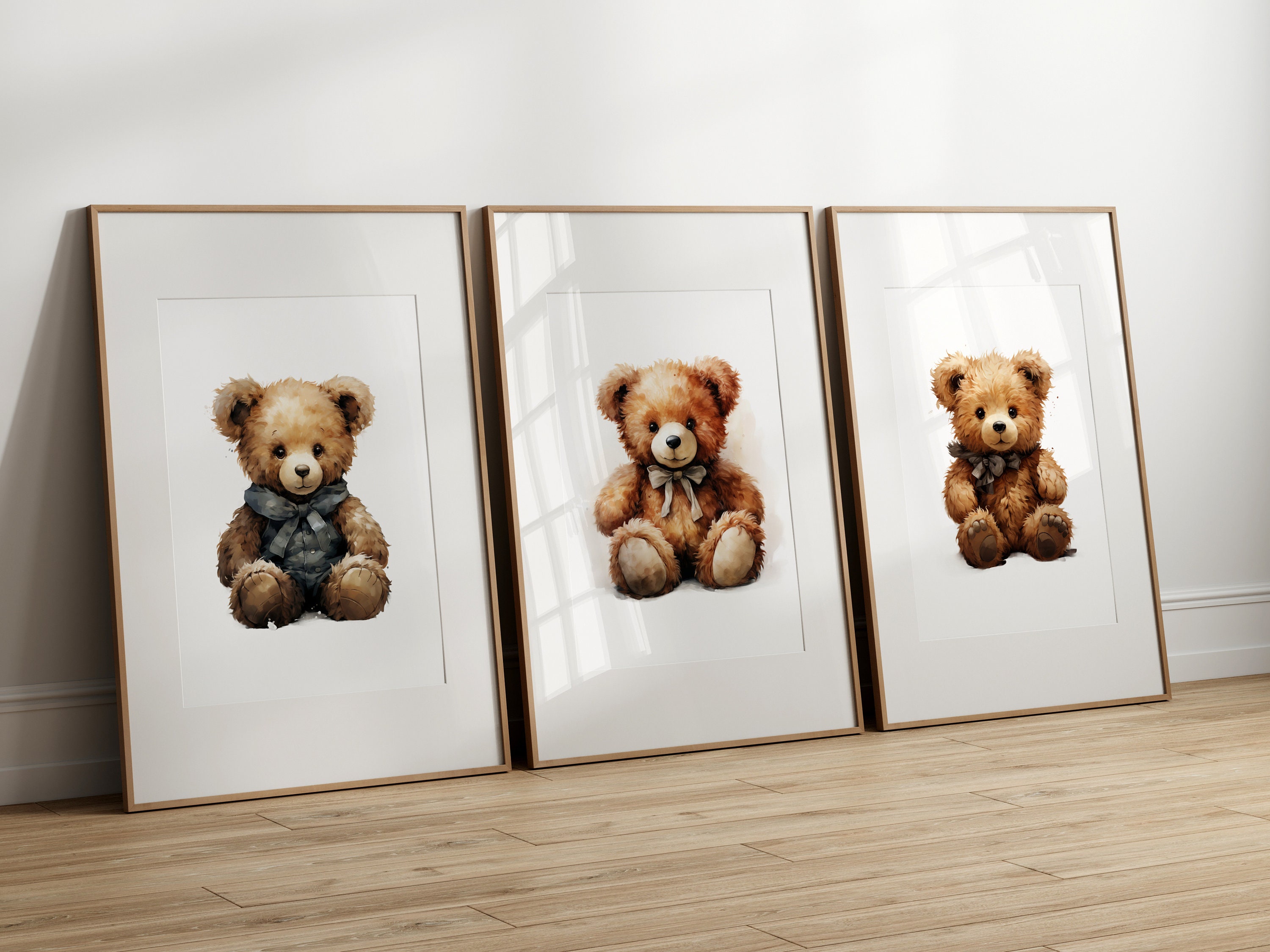 Teddy Bear Prints Set of 3, Nursery Animal Prints, Teddy Bear Print ...