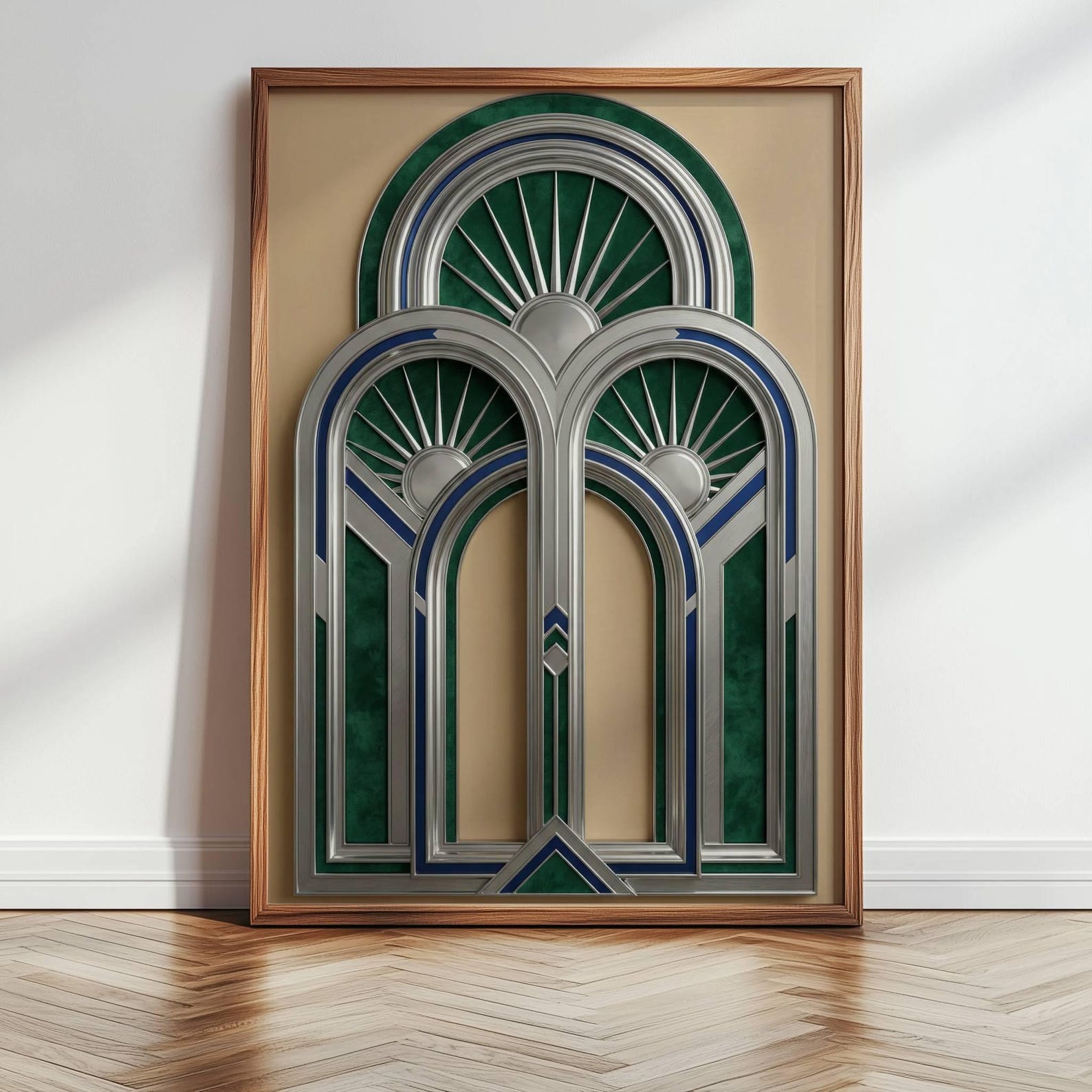 Neo Deco Chrome Wall Art, 2026 Art Deco Revival, Silver and Emerald ...