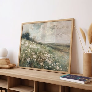 Muted Spring Landscape Print, Rustic Flowers Art, Meadow Print, Vintage ...