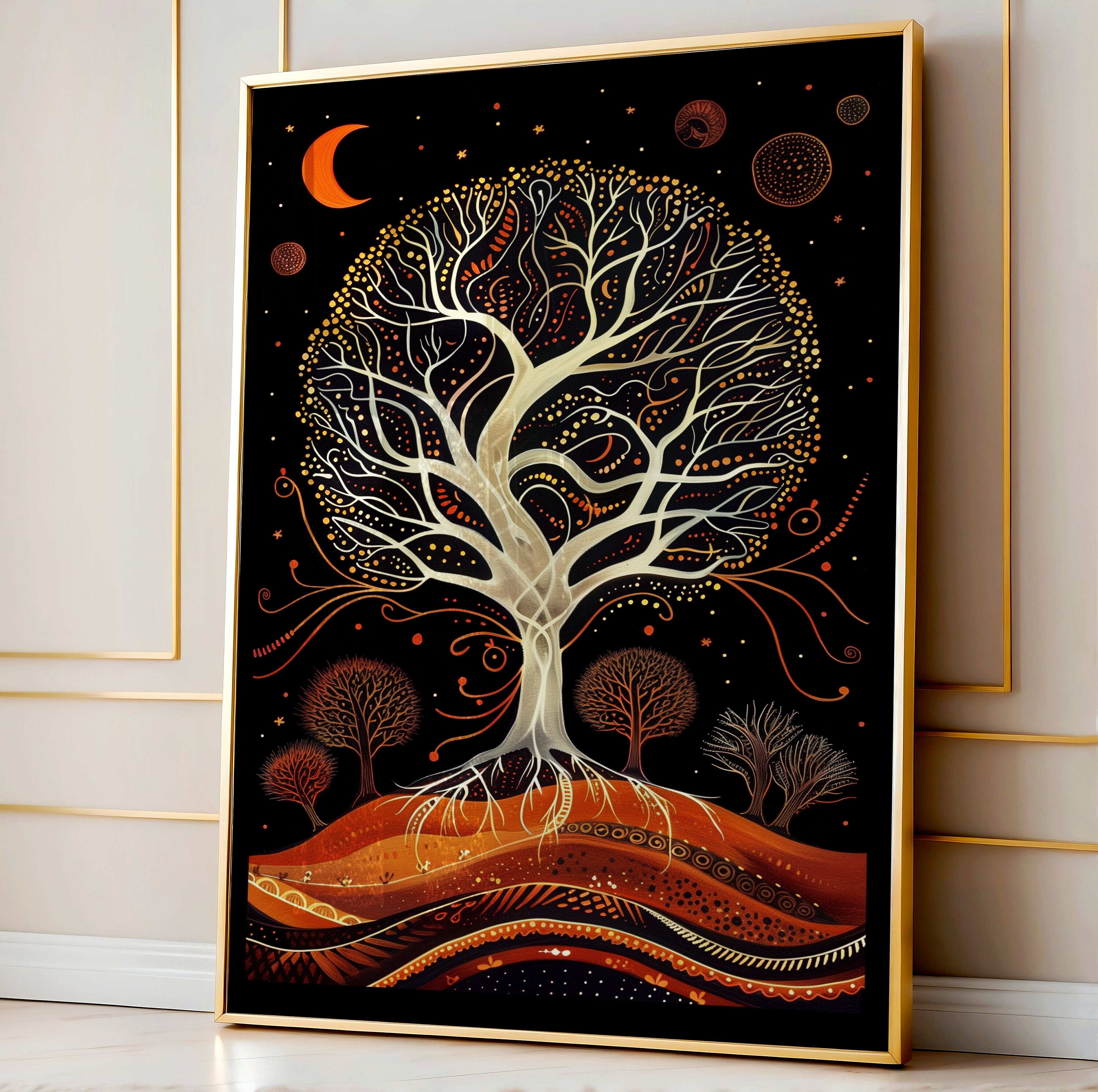 Aboriginal Tree Dot Art, Indigenous Poster, Night Landscape, Abstract ...