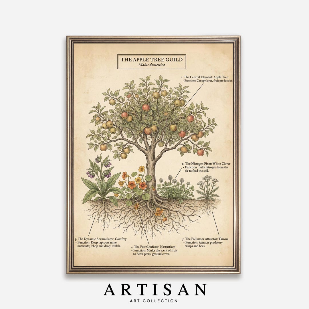 Apple Tree Guild Poster, Permaculture Companion Planting, Food Forest ...