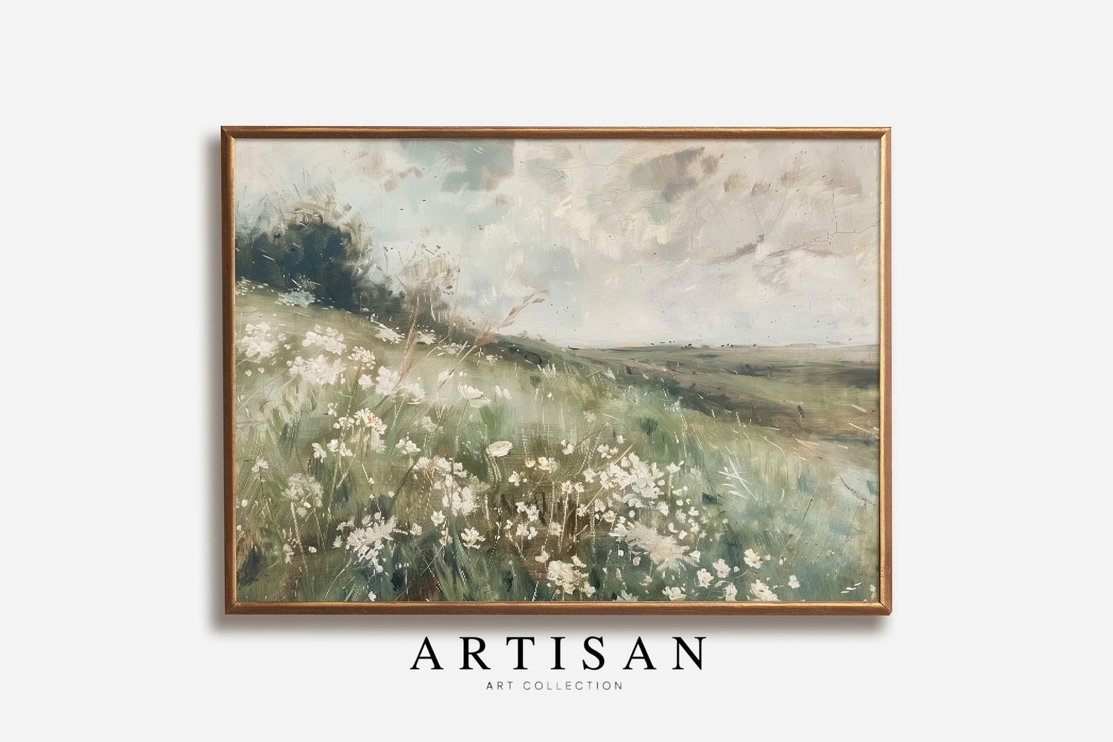 Muted Spring Landscape Print, Rustic Flowers Art, Meadow Print, Vintage ...