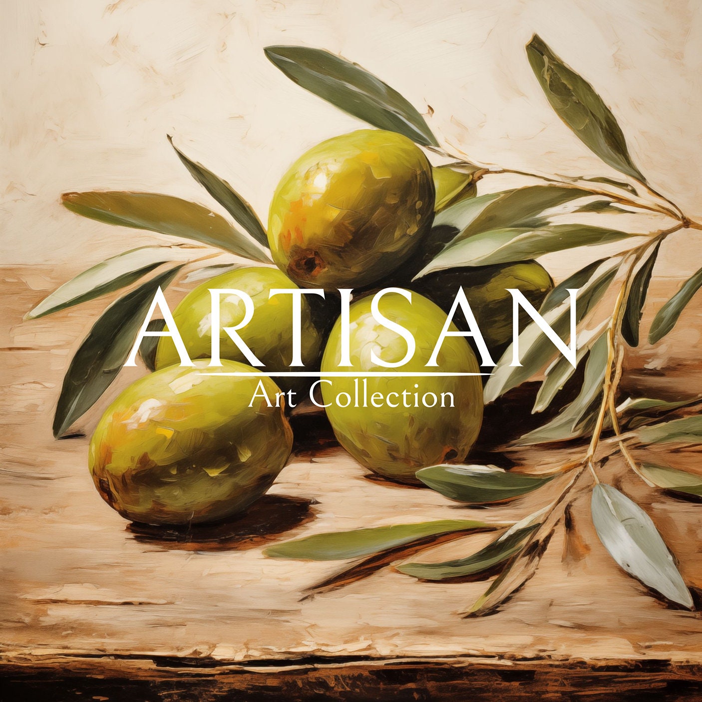 Rustic Olive Branch Oil Painting, Still Life Print, Vintage Kitchen Art ...