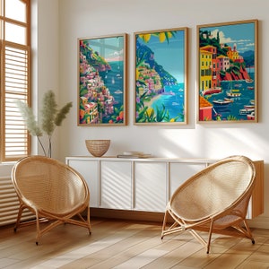 Mediterranean Coastal Landscapes Set of 6, Abstract Illustration Poster ...