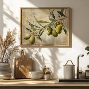 Rustic Olive Branch Wall Art, Botanical Art, Vintage Oil Painting ...
