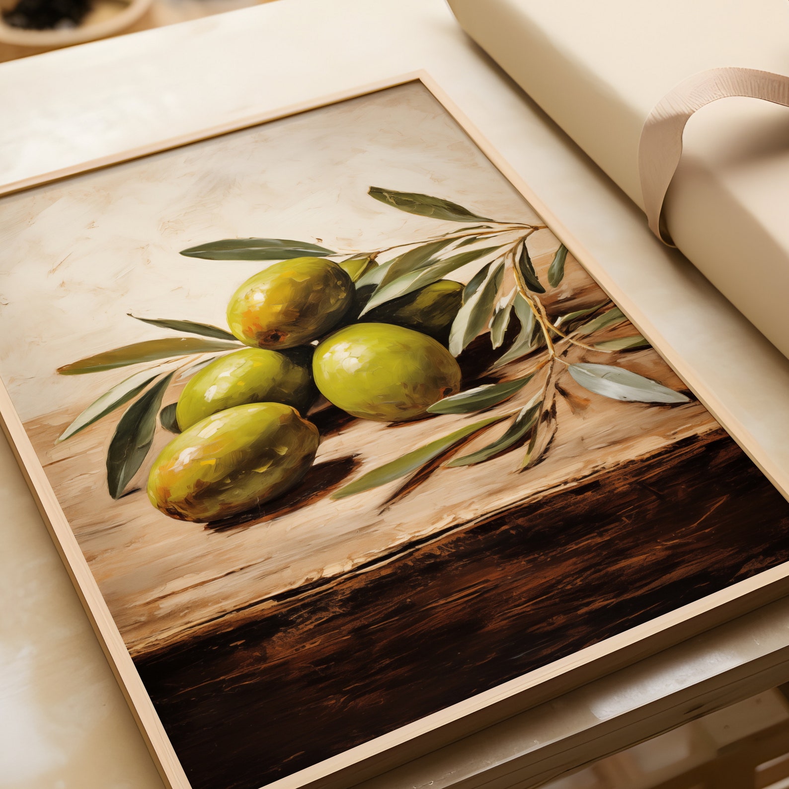 Rustic Olive Branch Oil Painting, Still Life Print, Botanical Painting ...