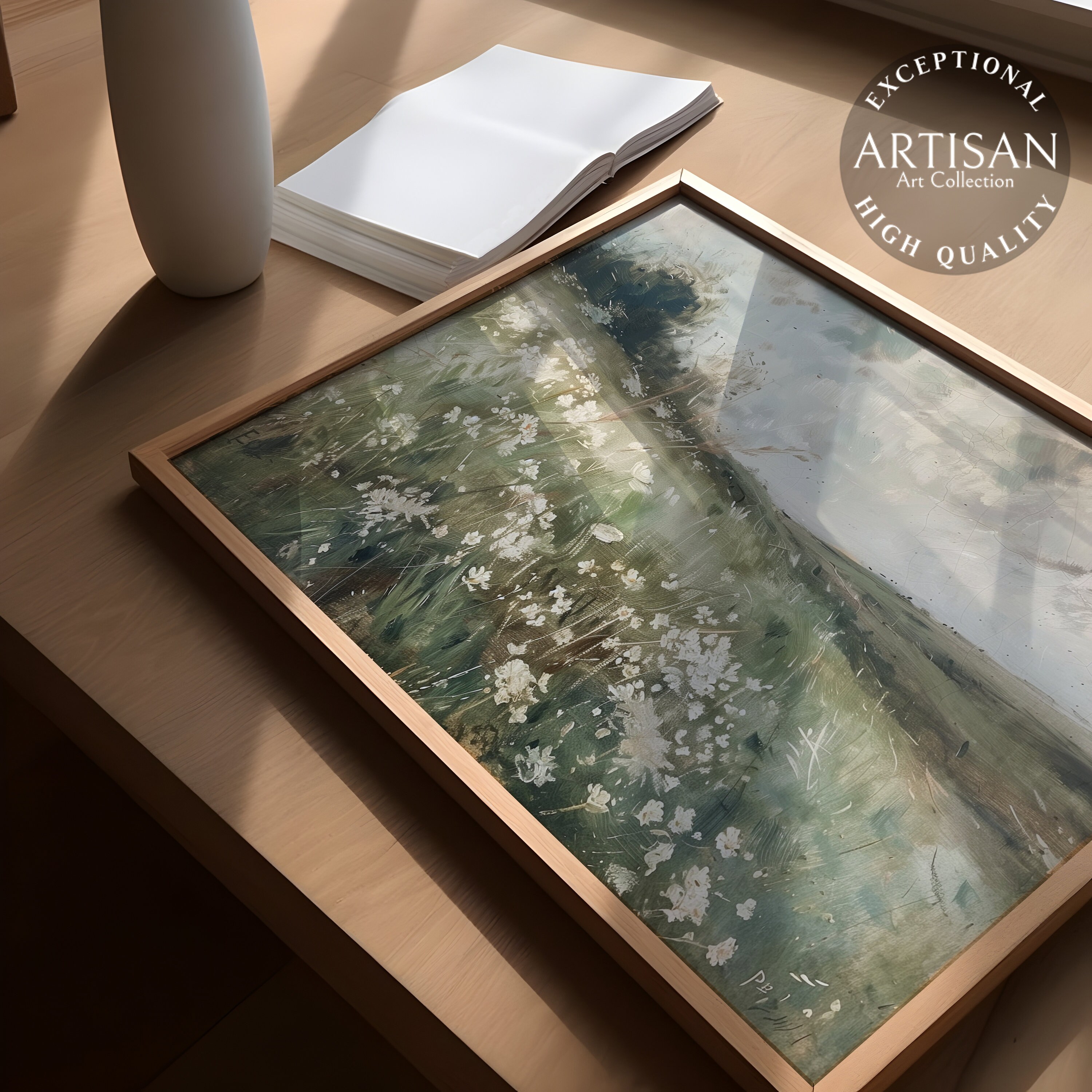 Muted Spring Landscape Print, Rustic Flowers Art, Meadow Print, Vintage ...