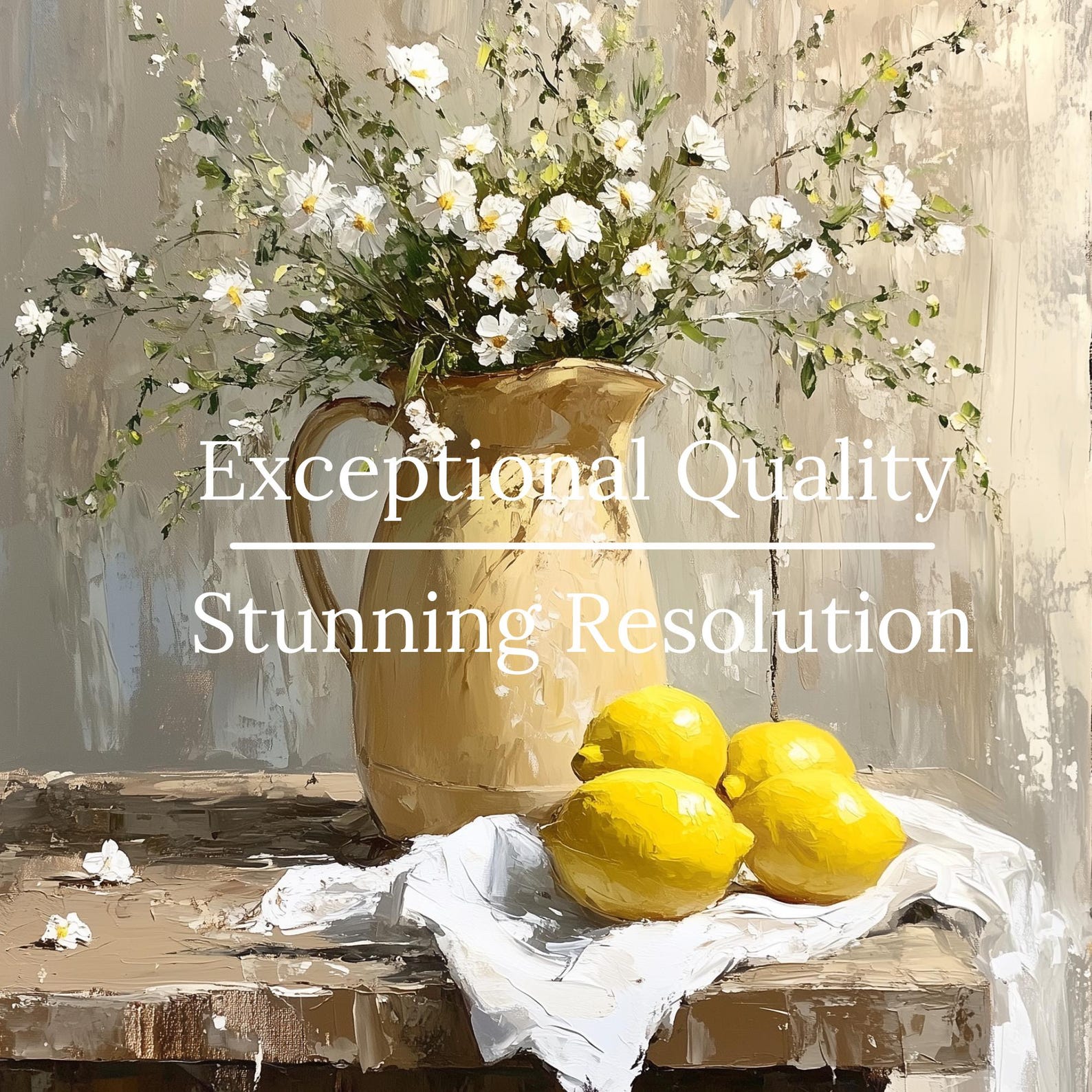 Rustic Kitchen Oil Painting, Lemon Wall Art, Floral Vase Print ...