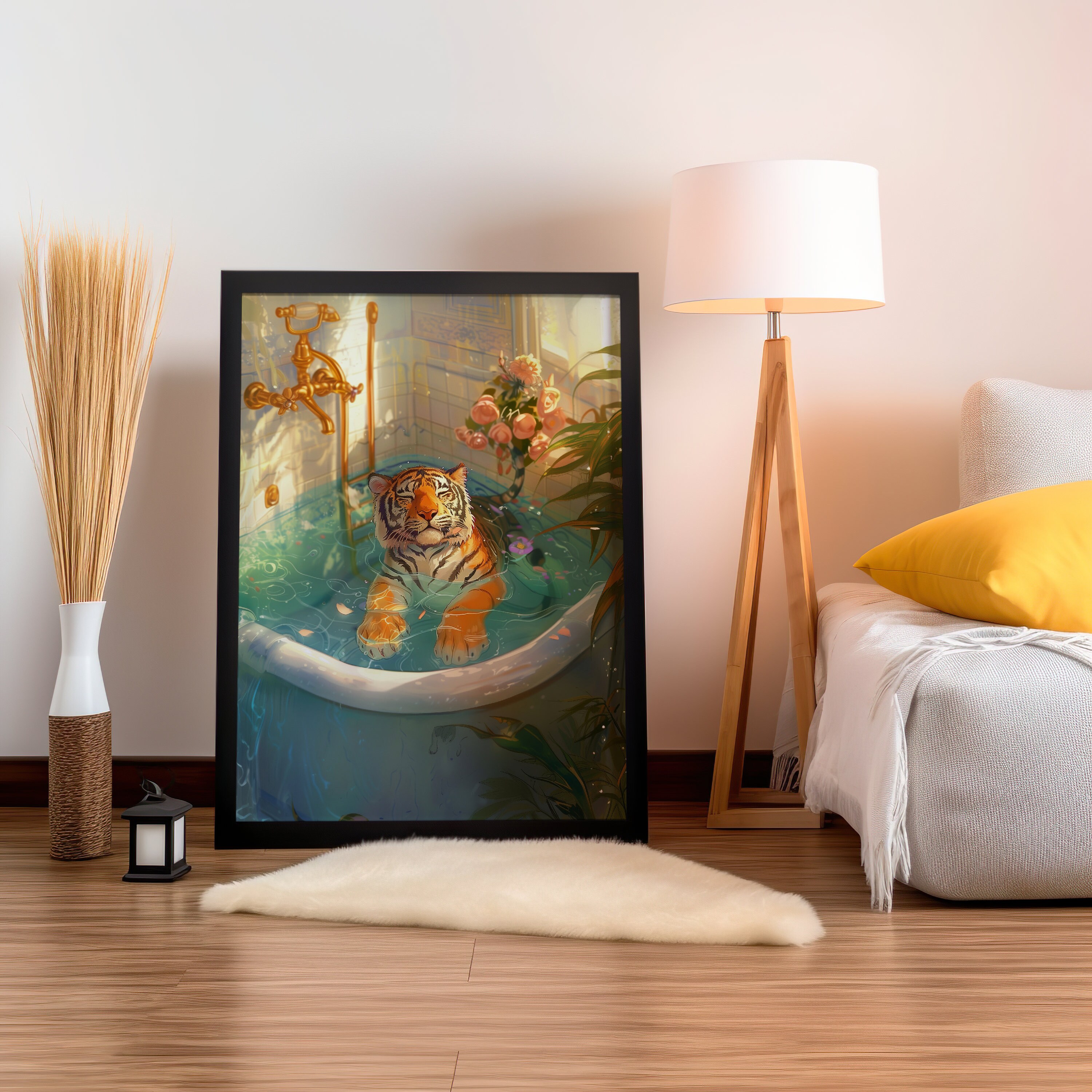Tiger in the Bathtub, Bathroom Print, Maximalist Art, Bathroom Art ...
