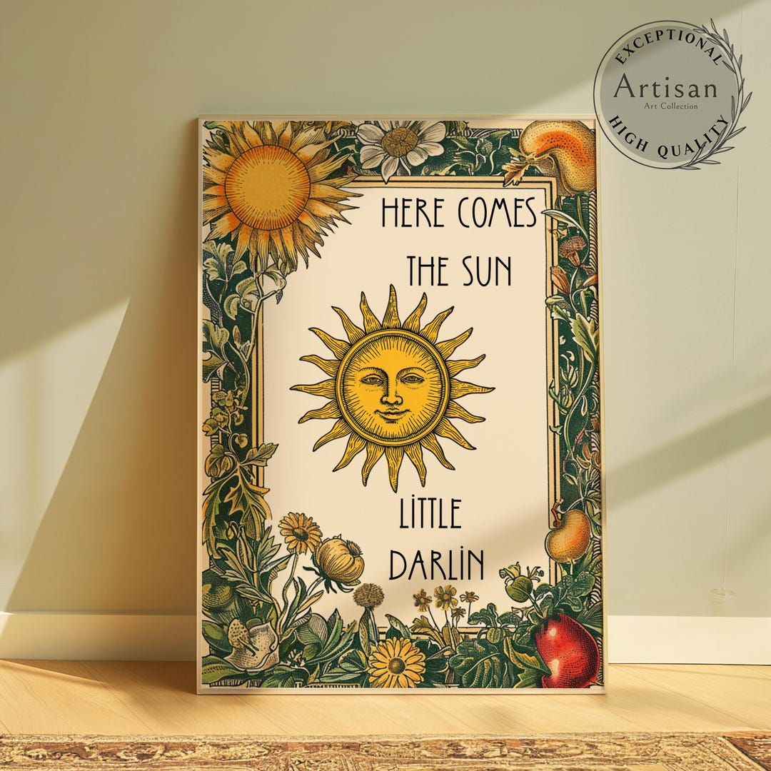 Here Comes the Sun Retro Wall Art, Trendy Music Wall Art, Retro Lyrics Poster, Boho Sun Poster ...