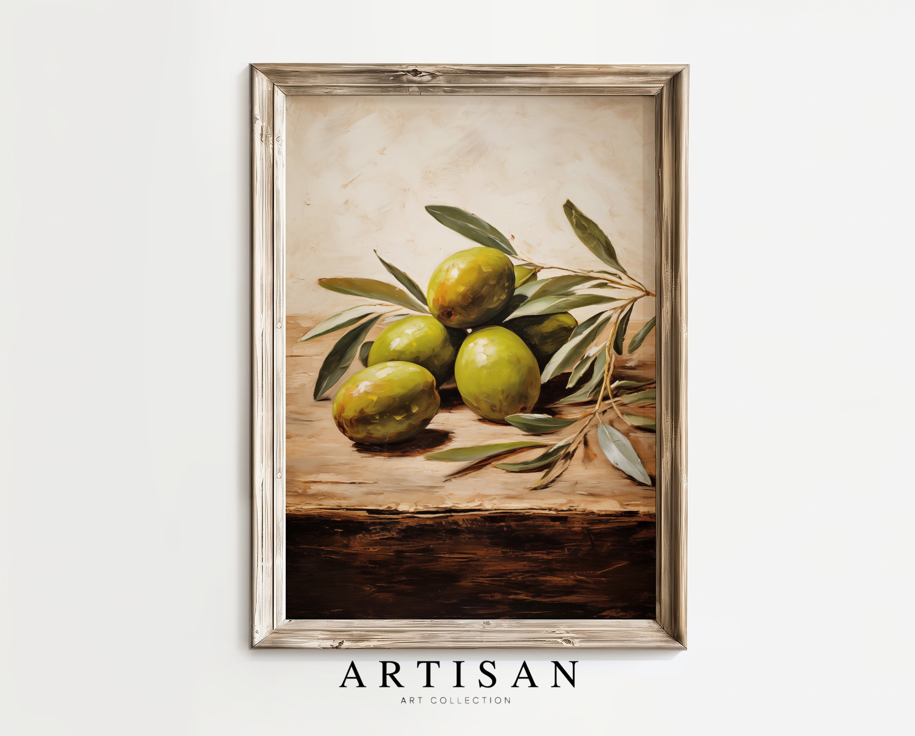 Rustic Olive Branch Oil Painting, Still Life Print, Botanical Painting ...