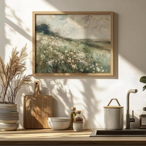 Muted Spring Landscape Print, Rustic Flowers Art, Meadow Print, Vintage ...