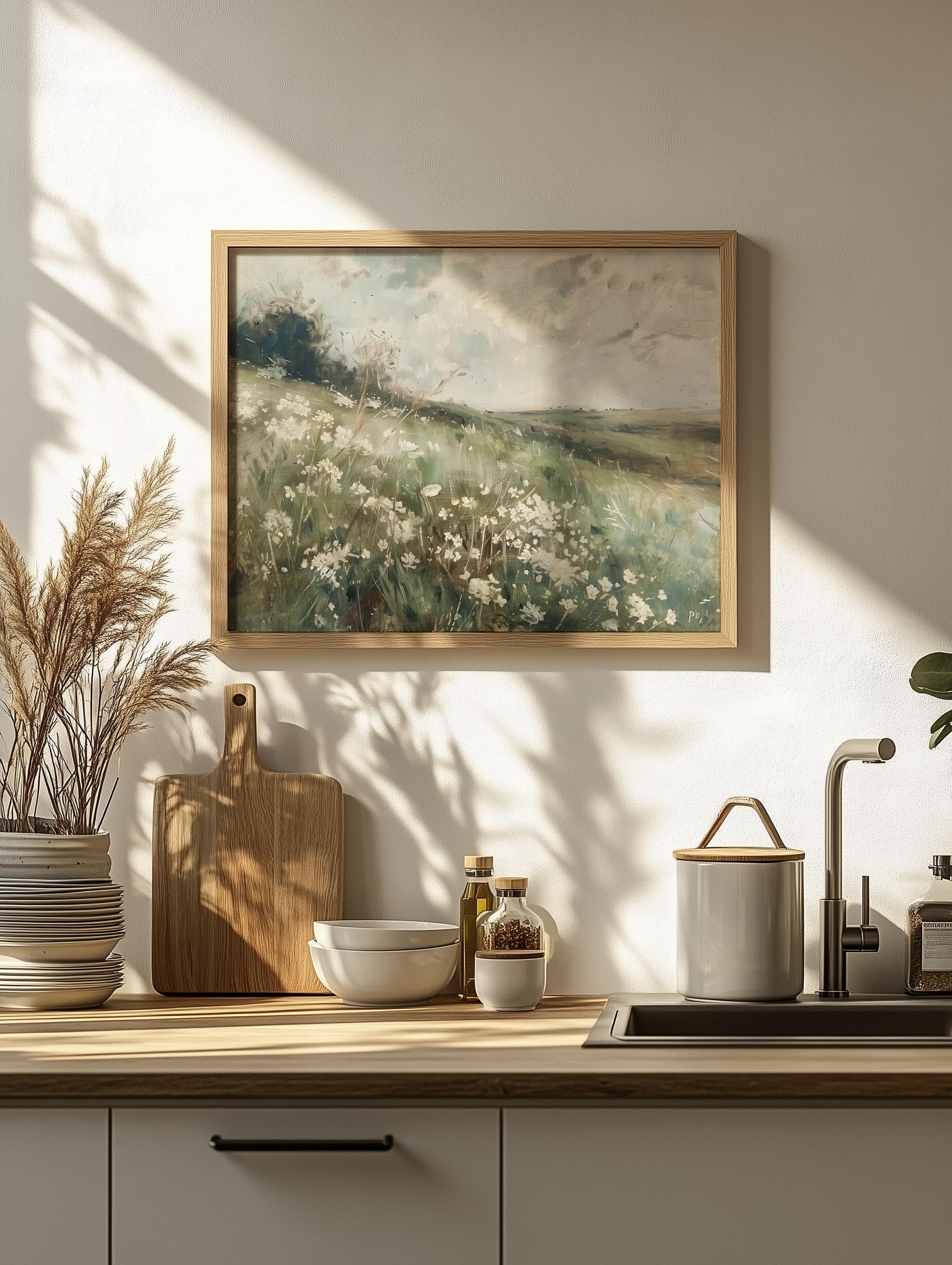 Muted Spring Landscape Print, Rustic Flowers Art, Meadow Print, Vintage ...