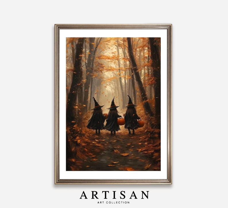 Vintage Halloween Witchy Wall Art, Fall Landscape Print, Trick or ...