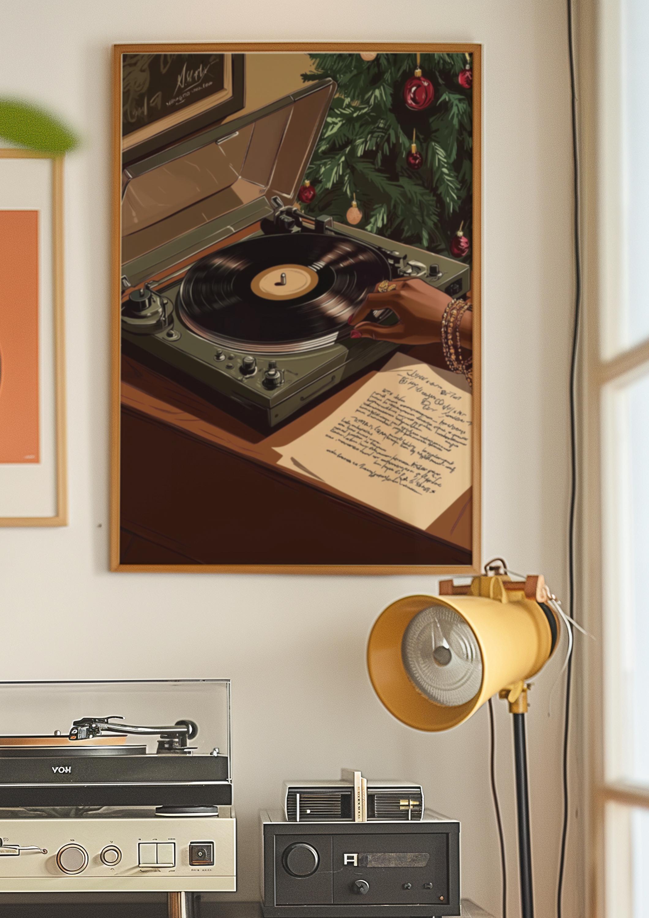 Vintage Record Player Art, Black Art, Christmas Print, Black Woman Art ...