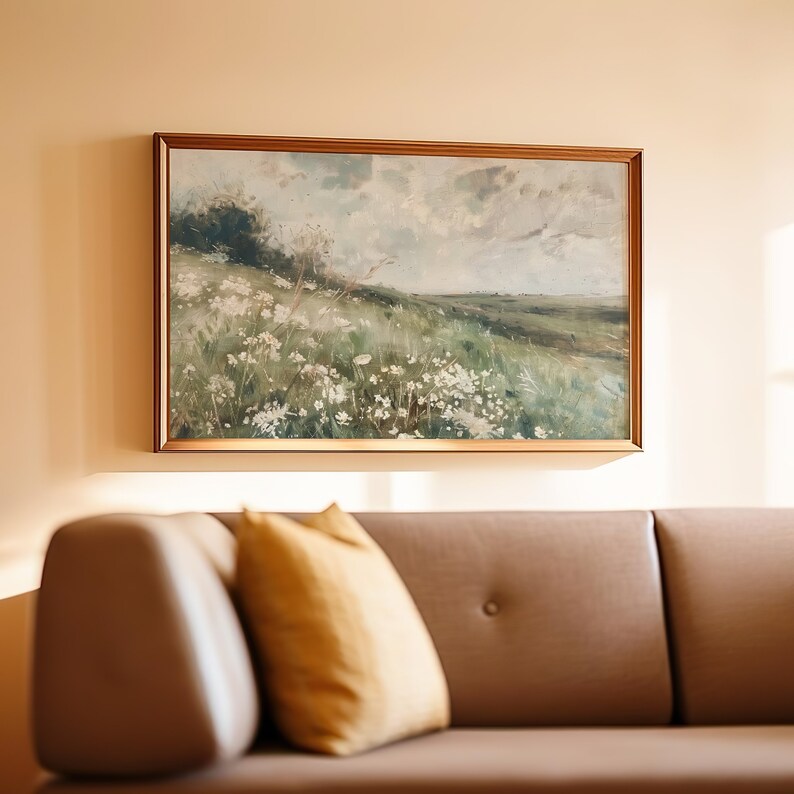 Muted Spring Landscape Print, Rustic Flowers Art, Meadow Print, Vintage ...