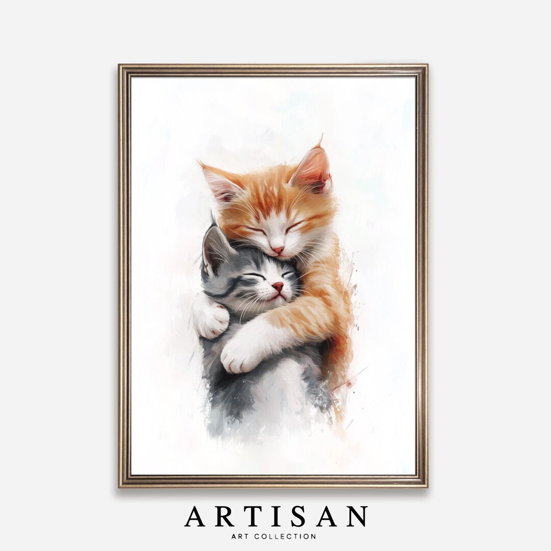 Sleeping Cat Art, Watercolor Cat Painting, Cute Cat Poster, Animal ...