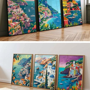 Mediterranean Coastal Landscapes Set of 6, Abstract Illustration Poster ...
