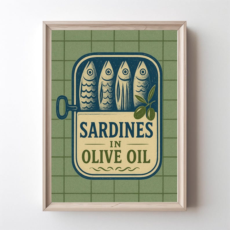 Sardines in Olive Oil Print: Retro Kitchen Wall Art (digital Download ...