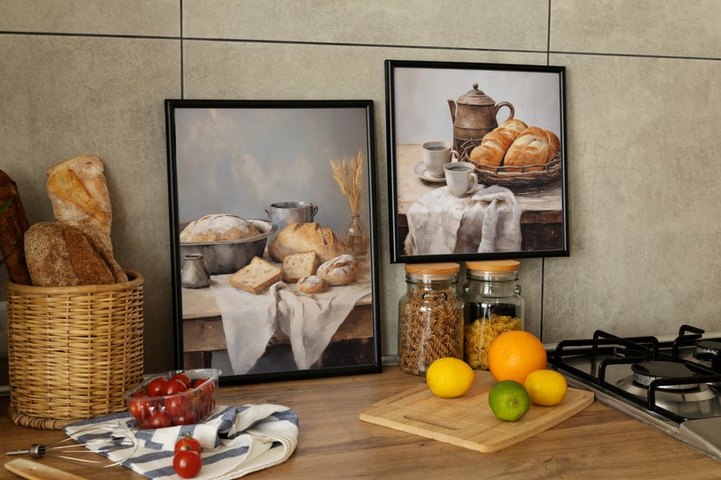 Rustic Bread Art Print Set of 3 Vintage Kitchen Wall Decor Bakery Art ...