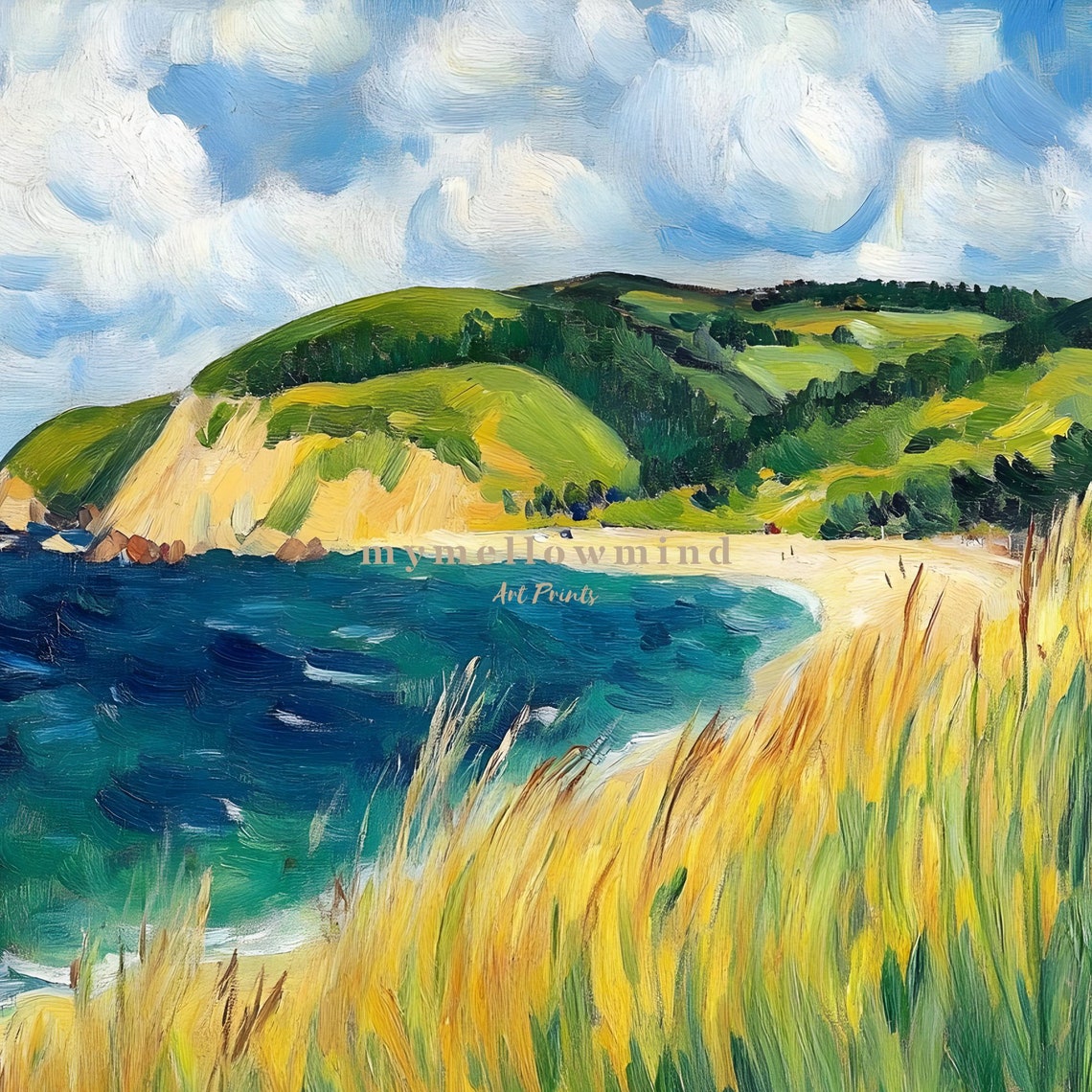 Vibrant Coastal Landscape Oil Painting Print Colorful Seaside Art for ...