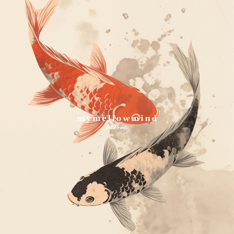 Serene Koi Pair Japanese Watercolor Fish Art Print Zen Wall Art Koi ...