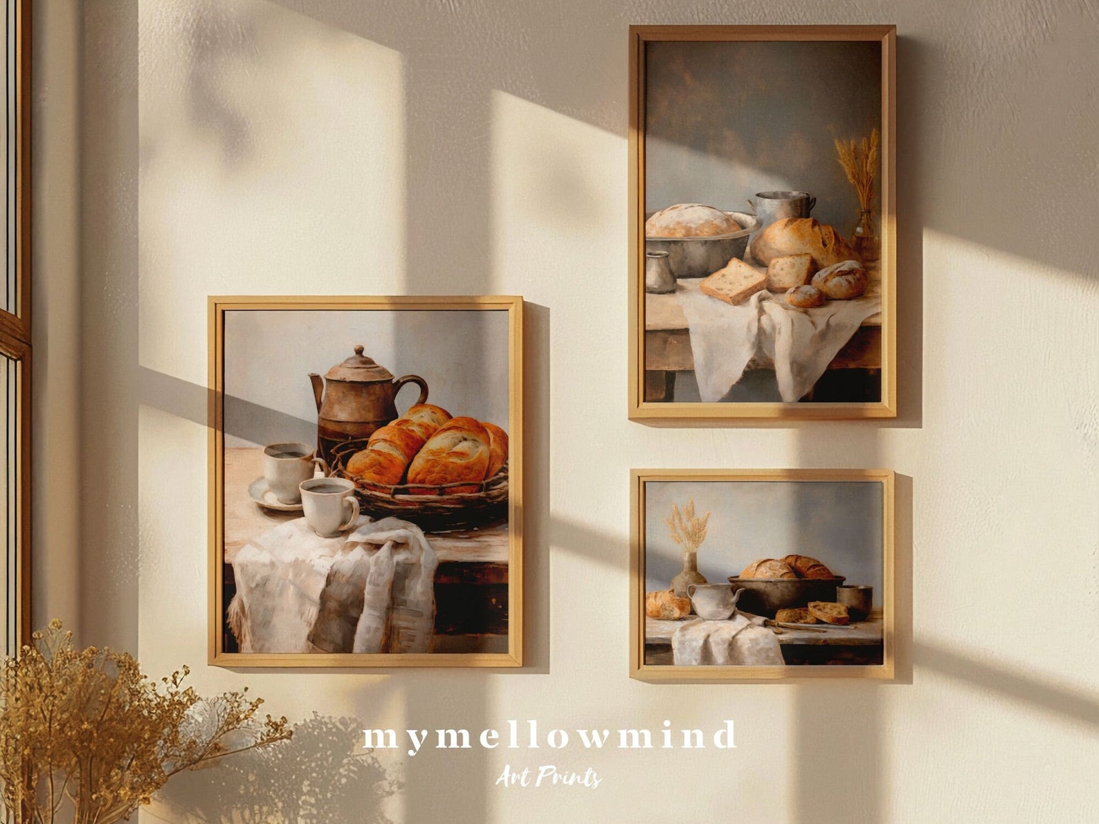 Rustic Bread Art Print Set of 3 Vintage Kitchen Wall Decor Bakery Art ...