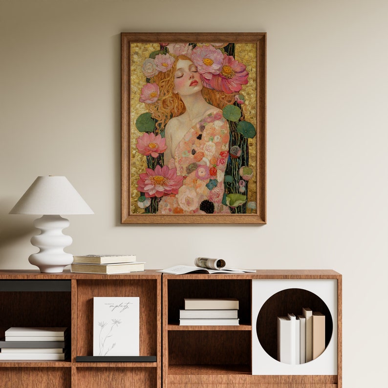 Tranquil Lotus Goddess Art Print Serene Woman With Lotus Flowers ...