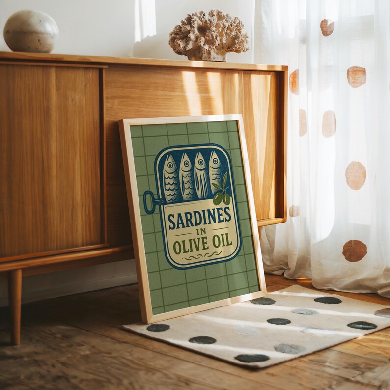 Sardines in Olive Oil Print: Retro Kitchen Wall Art (digital Download ...