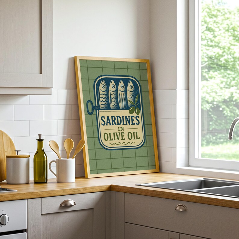 Sardines in Olive Oil Print: Retro Kitchen Wall Art (digital Download ...