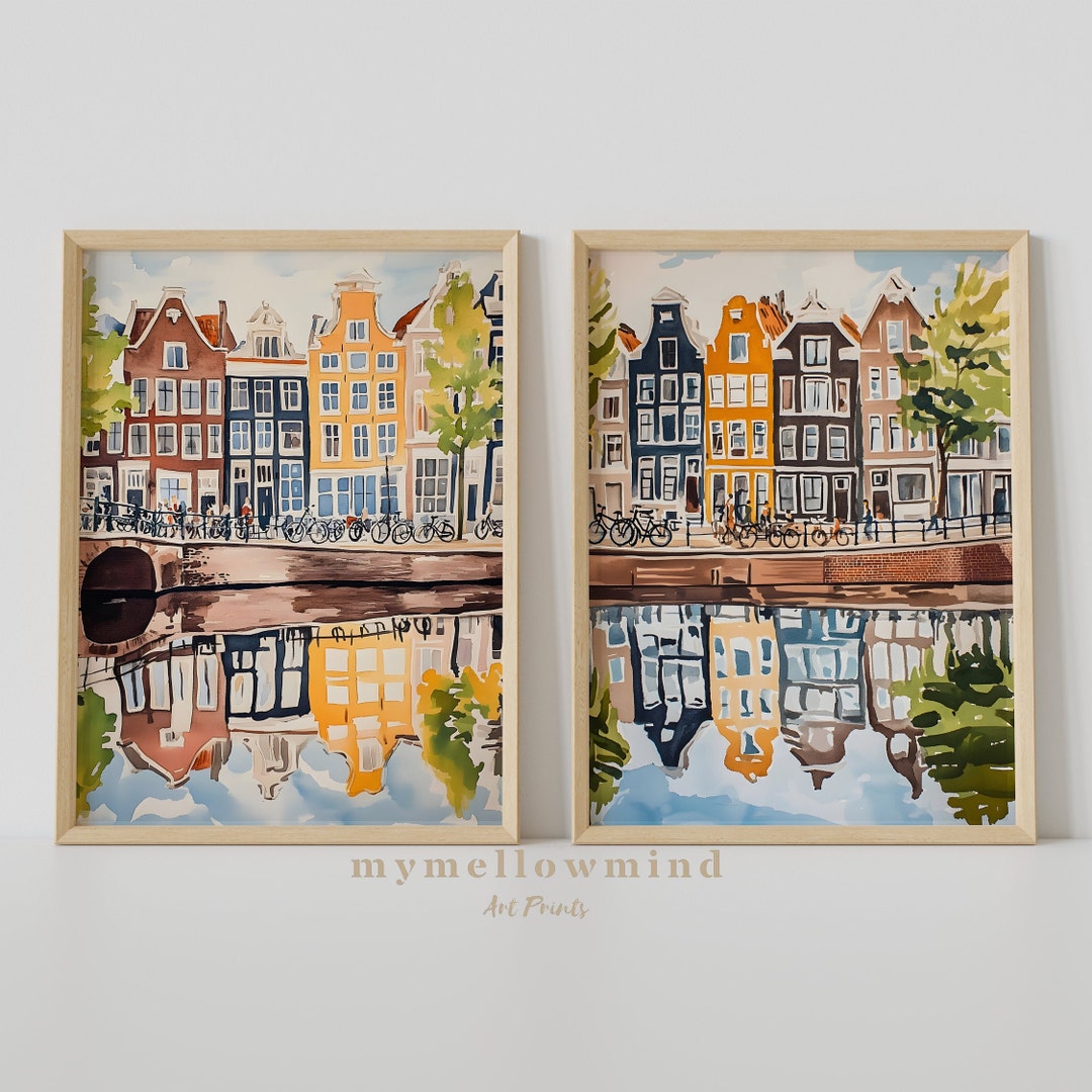 Amsterdam Watercolor Dutch Wall Art Amsterdam Cityscape Watercolor ...