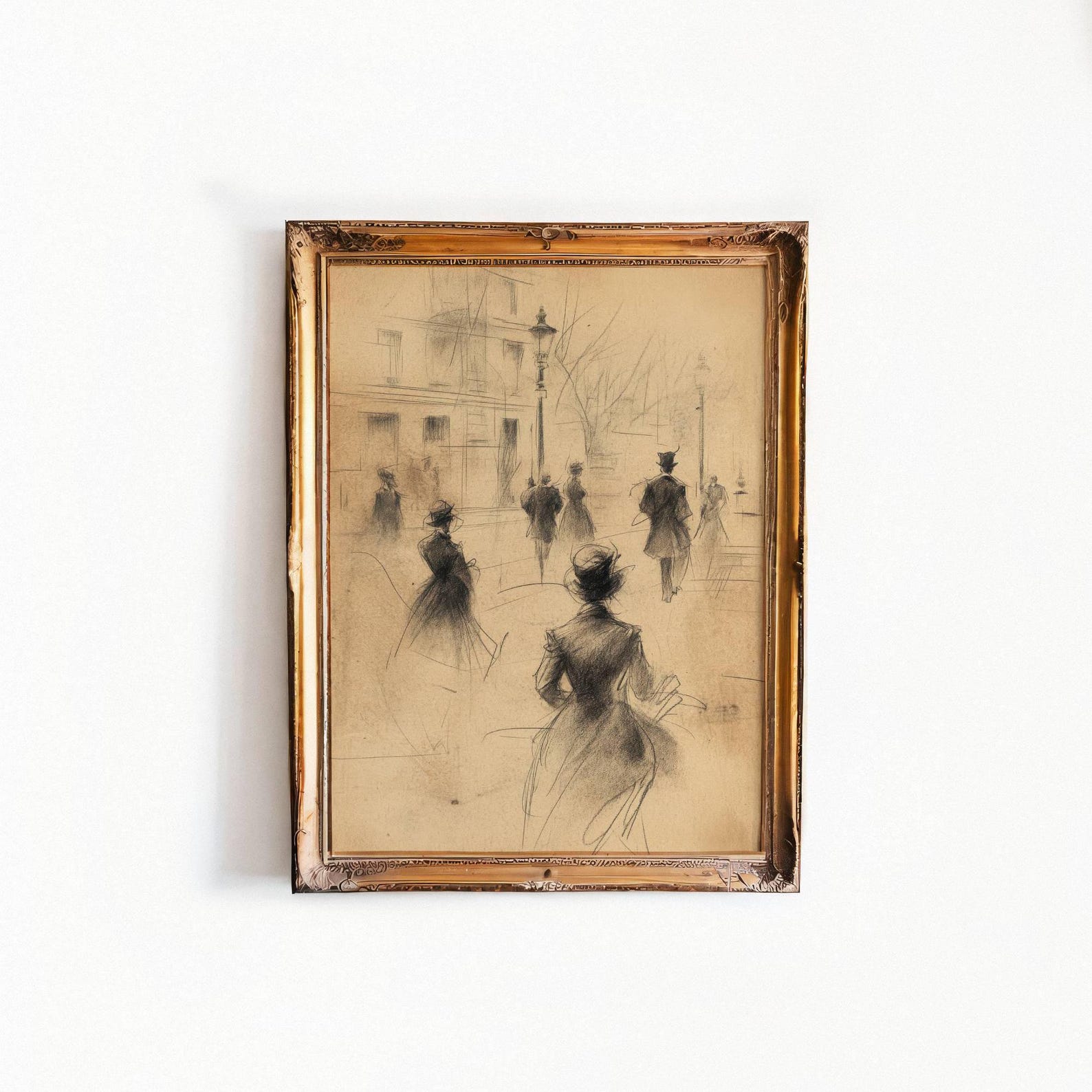 Victorian Street Scene Sketch Art Print: 19th Century Drawing (digital ...