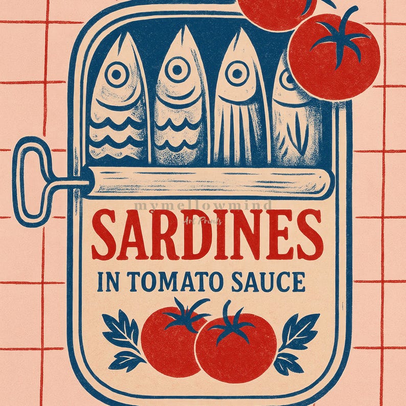 Sardines Wall Art Print Sardine Poster Retro Kitchen Decor Sardines in ...