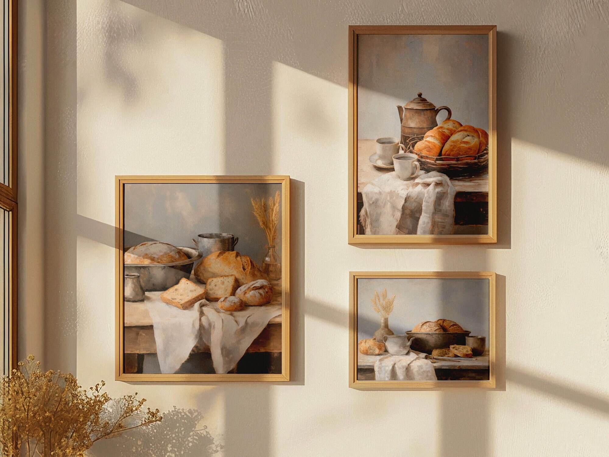 Rustic Bread Art Print Set of 3 Vintage Kitchen Wall Decor Bakery Art ...