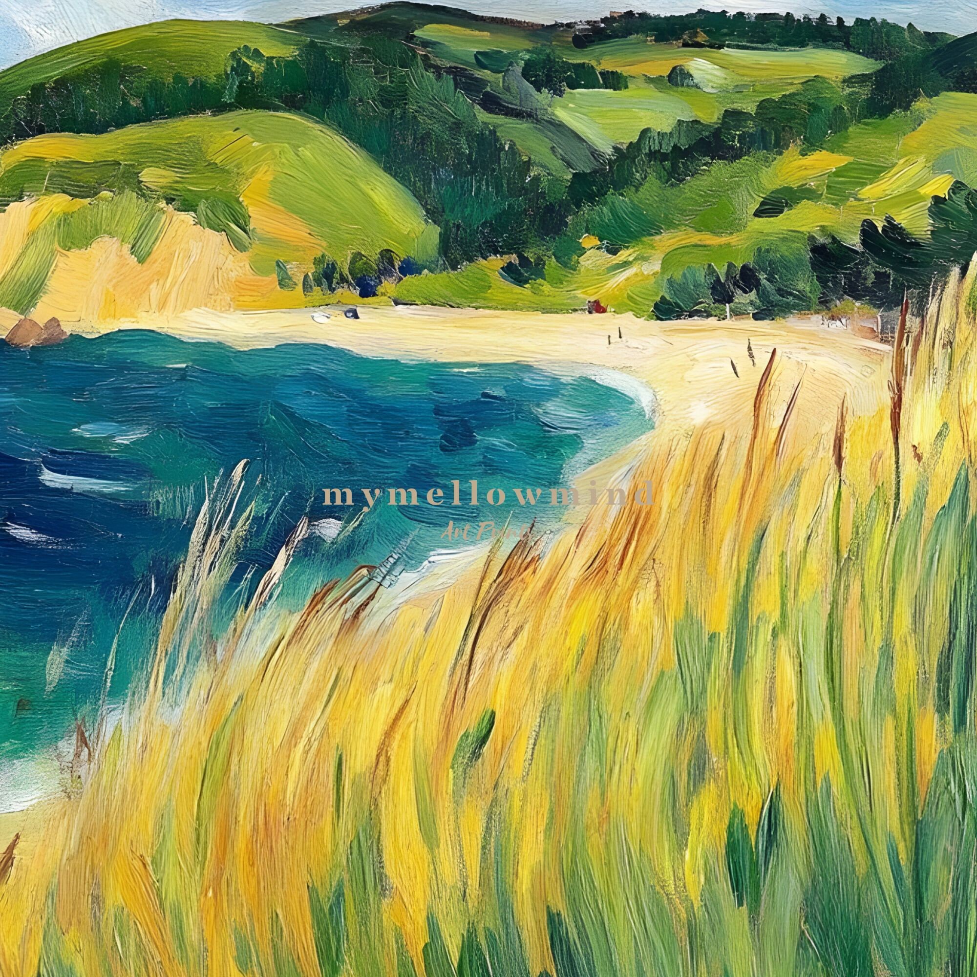 Vibrant Coastal Landscape Oil Painting Print Colorful Seaside Art for ...