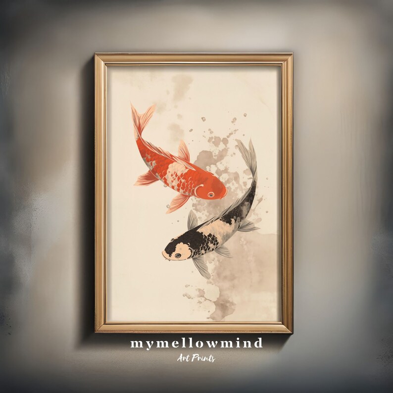 Serene Koi Pair Japanese Watercolor Fish Art Print Zen Wall Art Koi ...