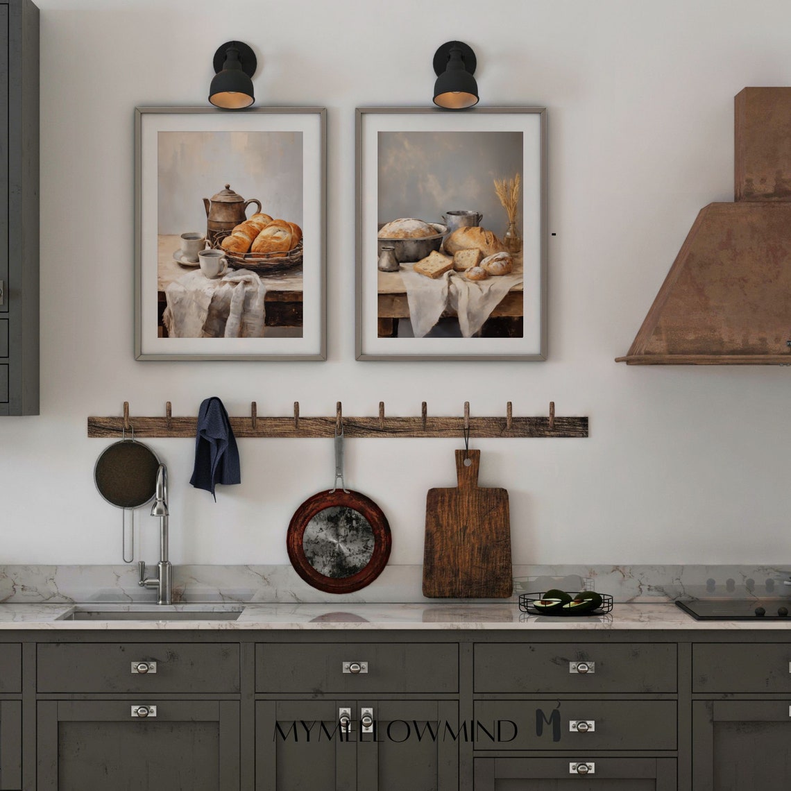 Rustic Bread Art Print Set of 3 Vintage Kitchen Wall Decor Bakery Art ...